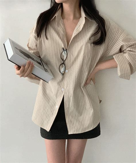 분위기갑리뷰 할인이벤트 널널핏보장 빅사이즈 오버핏 박스핏 스트라이프셔츠 레이어드셔츠 클래식 우드 포켓 몬드 크림 단가라