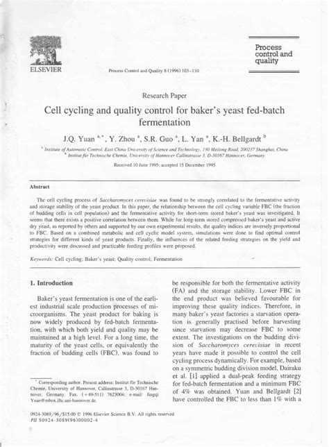 Pdf Cell Cycling And Quality Control For Bakers Yeast Fed Batch