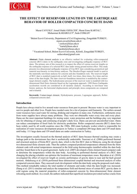 Pdf The Effect Of Reservoır Length On The Earthquake Behavıor Of