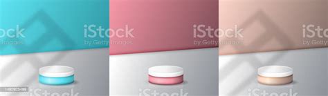 그림자 오버레이가 있는 사실적인 3d 실린더 받침대 연단 벽 장면 0명에 대한 스톡 벡터 아트 및 기타 이미지 0명 3차원 형태 강단 Istock