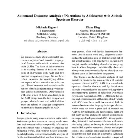 Automated Discourse Analysis Of Narrations By Adolescents With Autistic Spectrum Disorder Acl