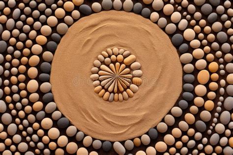 Top View Of A Sand Circle Pattern Around Smooth Stones Stock Illustration Illustration Of