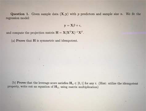 solved question 1 given sample data x y with p predictors