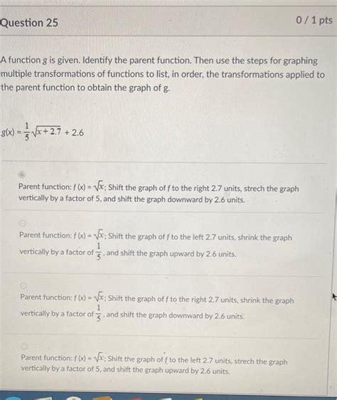 Solved Write A Function Based On The Given Parent Function Chegg Com