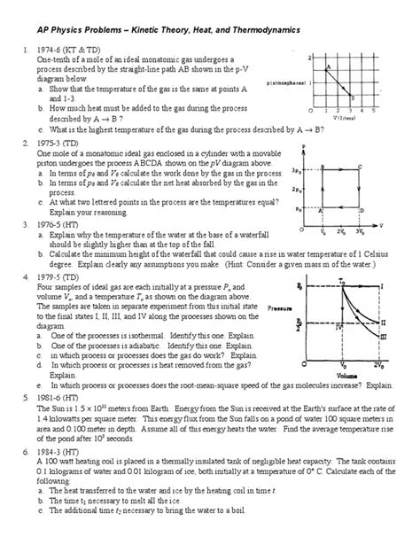 Ap Physics Problems Thermodynamics And Heat Transfer Pdf Heat Gases