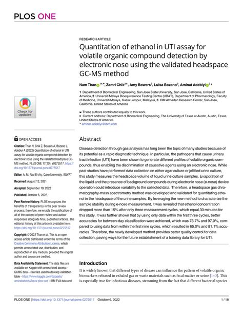Pdf Quantitation Of Ethanol In Uti Assay For Volatile Organic