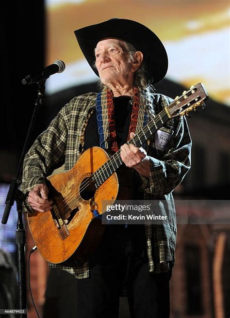 Musician Willie Nelson Rehearses Onstage During The 56th Grammy News