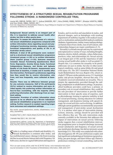 Pdf Lets Talk About Sex A Randomised Controlled Trial On Sexual Rehabilitation After Stroke