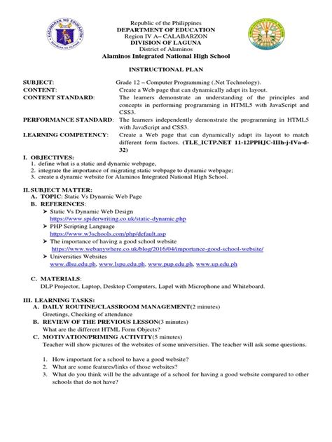 Computer Programming Lesson Plan Pdf Web Design Websites