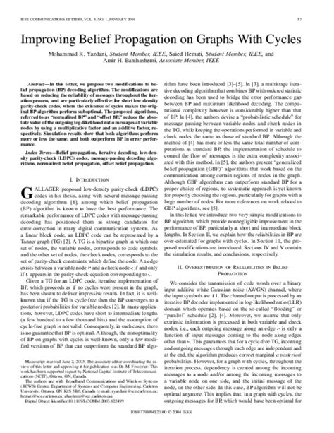Pdf Improving Belief Propagation On Graphs With Cycles