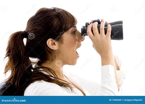Side View Of Shocked Female Viewing Through Stock Image Image Of Boss