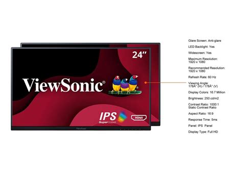 ViewSonic VA2456-MHD_H2 24 Inch Frameless Dual Pack Head-Only 1080p IPS ...