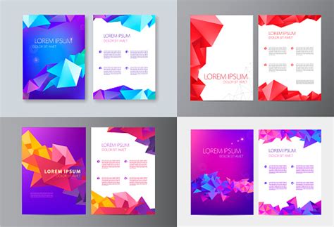 추상 기하학적 커버 배너 포스터 전단지 브로셔의 벡터 세트 텍스트 프레임 표면입니다 A4 템플릿 디자인 제목 시트 모델 세트입니다 3d 다각형 면 종이 접기 스타일 3차원