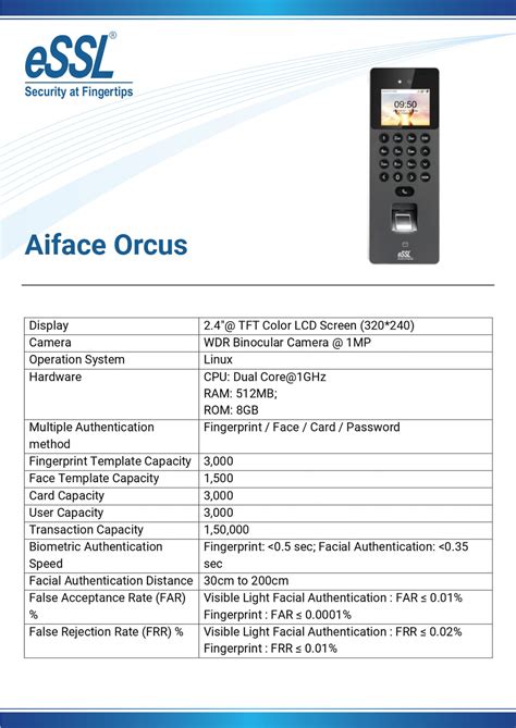 Essl Aiface Orcus Time And Attendance Face Fingerprint Navkar Systems