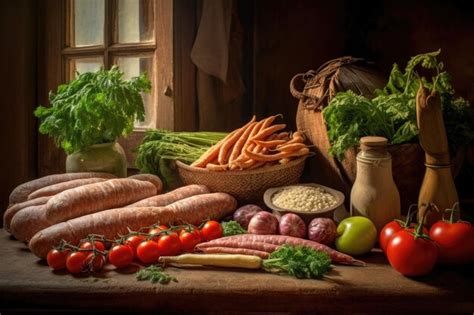 Premium Ai Image Fresh Ingredients For Sausage Making On A Rustic