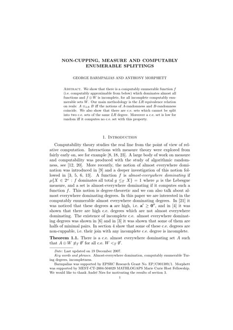Pdf Non Cupping Measure And Computably Enumerable Splittings