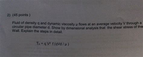 Solved Points Fluid Of Density Q And Dynamic Chegg