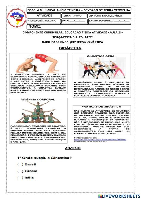 Ginástica Interactive Exercise For 3º Ano Fundamental You Can Do The Exercises Online Or