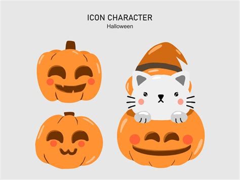 Симпатичная тыква хэллоуин набор символов смайлик Премиум векторы
