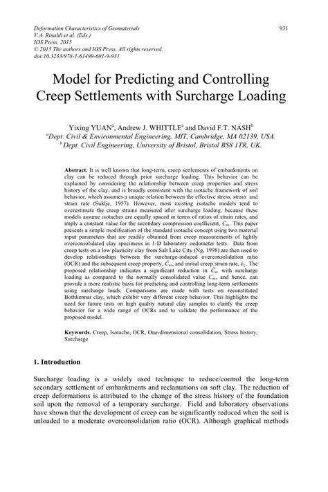 Pdf Model For Predicting And Controlling Creep Settlements With