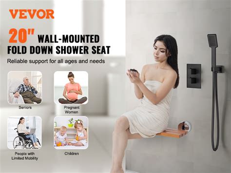 Vevor Folding Teak Shower Seat 201 X 132 Unfolded Wall Mounted