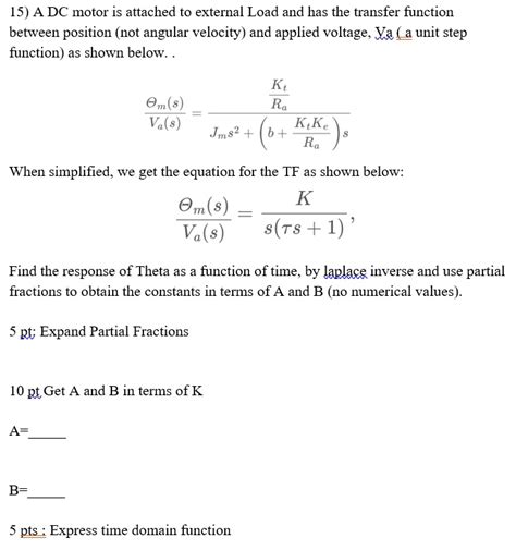 Solved 15 A Dc Motor Is Attached To An External Load And Has The