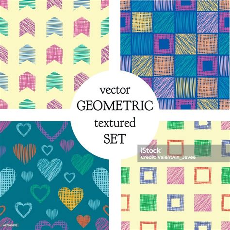 다른 기하학적 수치 형태와 기하학 패턴 원활한 벡터의 집합입니다 손으로 파스텔 끝 없는 배경 질감된 기하학적 그림 그려 그래픽 벡터 일러스트 레이 션 가리키기에 대한 스톡