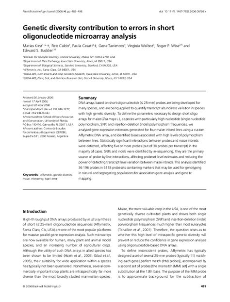 Pdf Genetic Diversity Contribution To Errors In Short Oligonucleotide