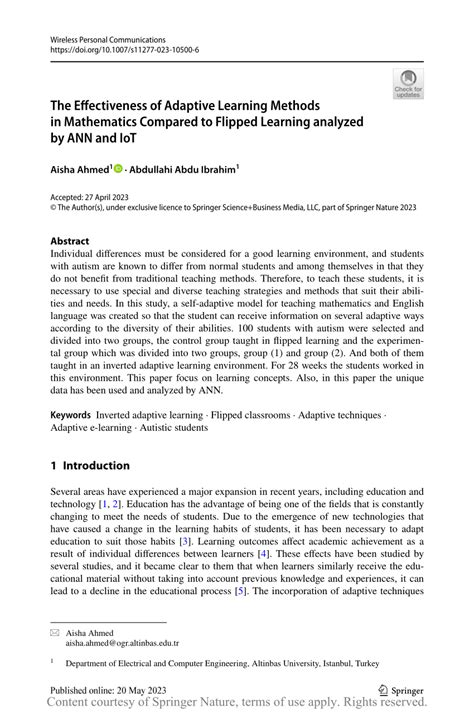 The Effectiveness Of Adaptive Learning Methods In Mathematics Compared