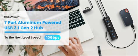 Powered Usb Hub Rosonway 7 Ports Usb 3 2 Gen 2 Usb C Hub 10gbps With 3 3ft Usb A Usb C Data