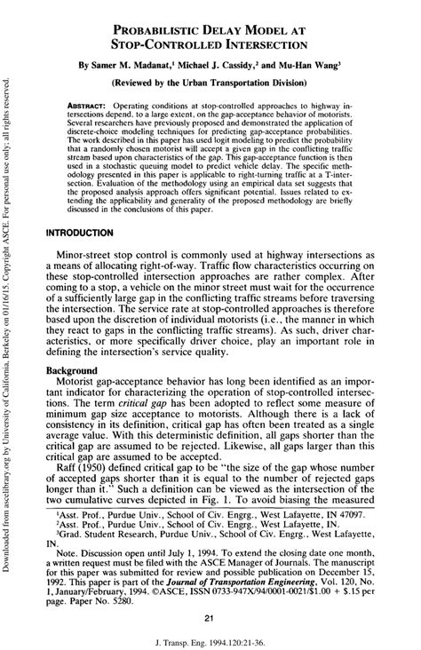 Pdf Unsignalized Intersection Capacity And Level Of Service Revisiting Critical Gap