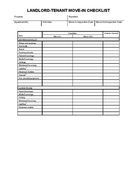 Move In Move Out Landlord Tenant Checklist Form Pdfsimpli
