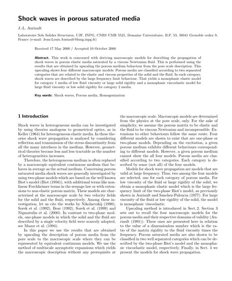 Pdf Shock Waves In Porous Saturated Media