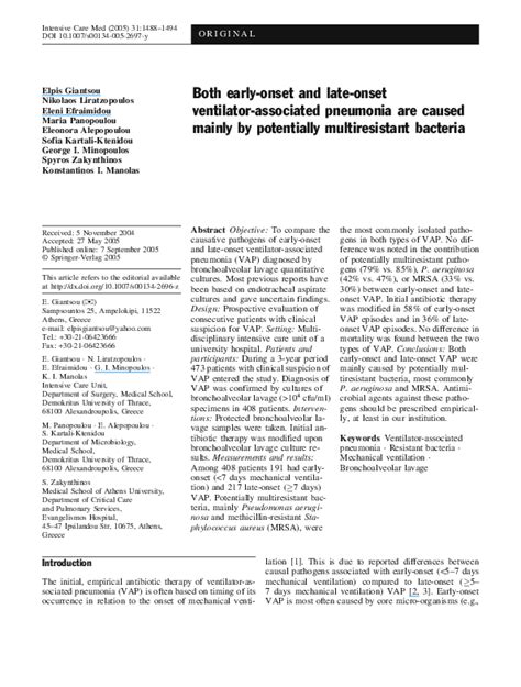Pdf Incidence And Etiology Of Early And Late Onset Ventilator
