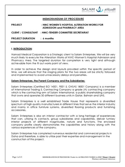 Memorandum Of Procedure Wall Project Manager