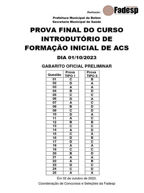 gabarito preliminar da prova final do curso introdutorio de formacao