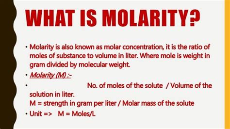 WHAT IS MOLARITY Molarity Is Also Known As Molar Concentration It Is The Ratio Of Moles Of