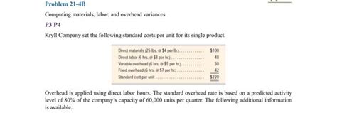 Solved Computing Materials Labor And Overhead Variances P3 Chegg Com