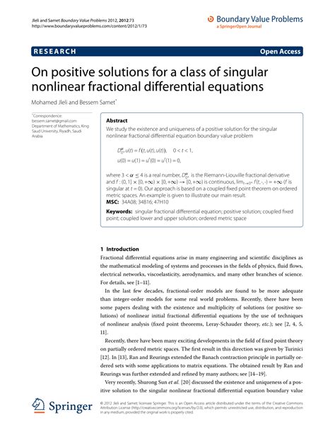 Pdf On Positive Solutions For A Class Of Singular Nonlinear Fractional Differential Equations