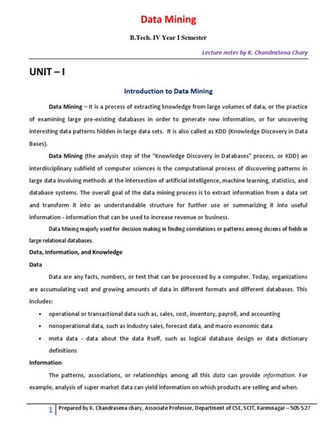 Dwdm Notes Unit 1 Pdf Data Mining Data Warehouse