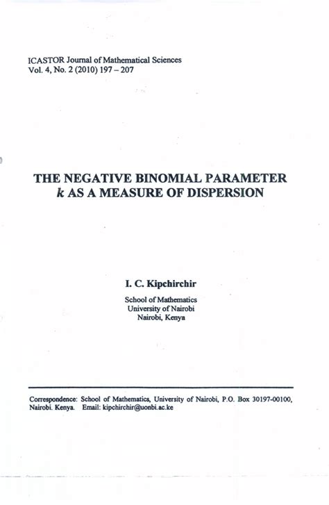 Pdf The Negative Binomial Parameter K As A Measure Of Dispersion