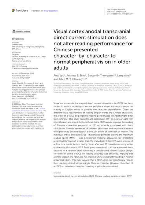 Pdf Visual Cortex Anodal Transcranial Direct Current Stimulation Does