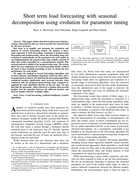 Pdf Short Term Load Forecasting With Seasonal Decomposition Using Evolution For Parameter Tuning