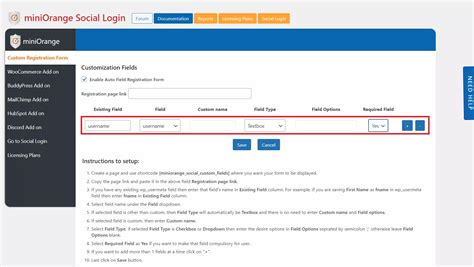 Custom Registration Form Add On Integration