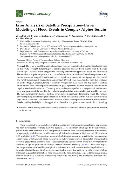 Pdf Error Analysis Of Satellite Precipitation Driven Modeling Of Flood Events In Complex