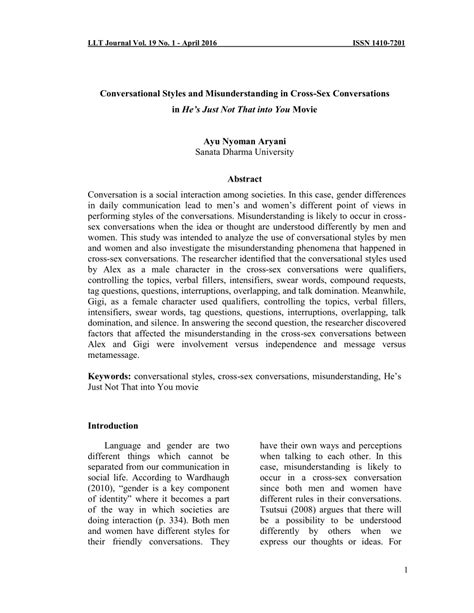 Pdf Conversational Styles And Misunderstanding In Cross Sex Conversations In Hes Just Not