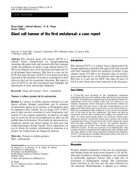Pdf Giant Cell Tumour Of The First Metatarsal A Case Report