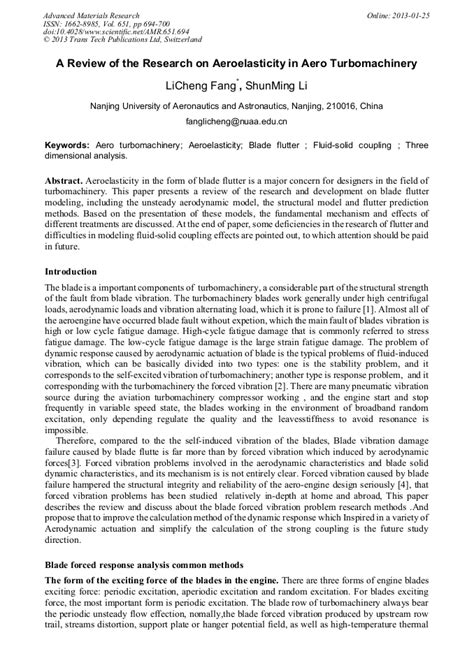 A Review Of The Research On Aeroelasticity In Aero Turbomachinery