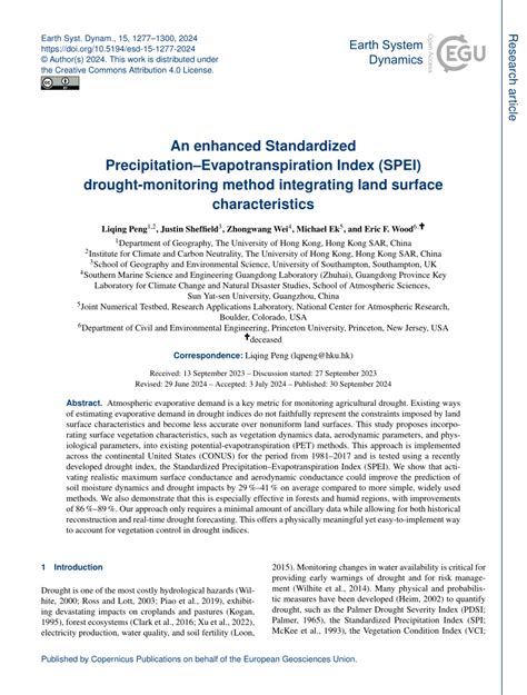 Pdf An Enhanced Standardized Precipitationevapotranspiration Index