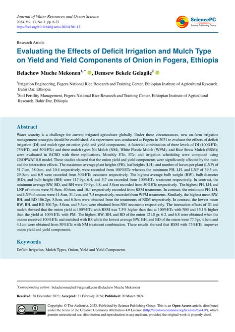 Pdf Evaluating The Effects Of Deficit Irrigation And Mulch Type On